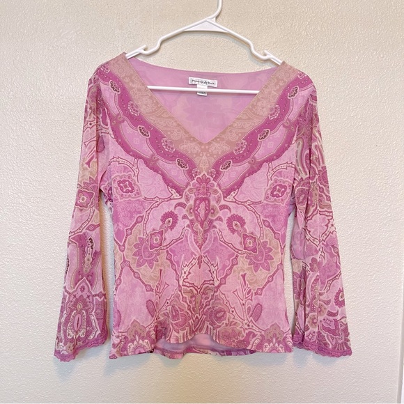 Vintage | Tops | Vintage Mesh Top Size Large Mesh Sheer Bell Sleeve ...